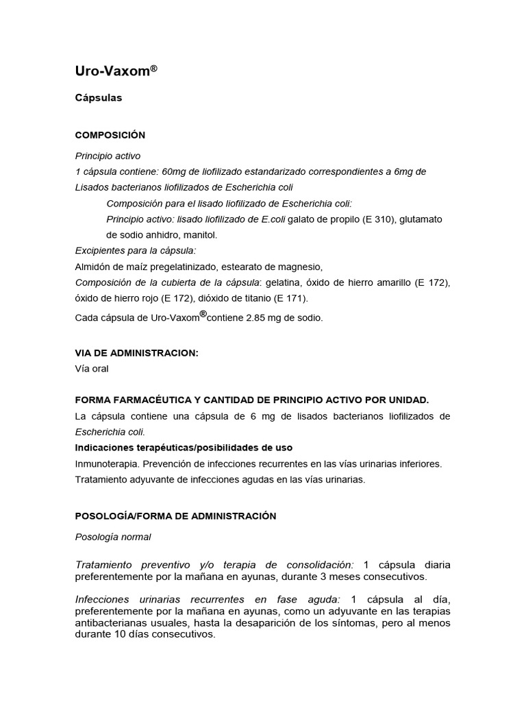 Uro-Vaxom: Cápsulas | PDF | El embarazo | Infección del tracto urinario
