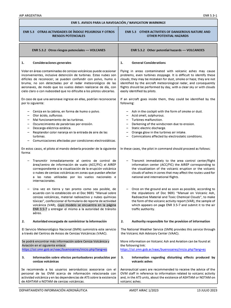 Aip Enr 5.3 Otras Actividades de Indole Peligrosa y Otros Riesgos Potenciales | PDF ...