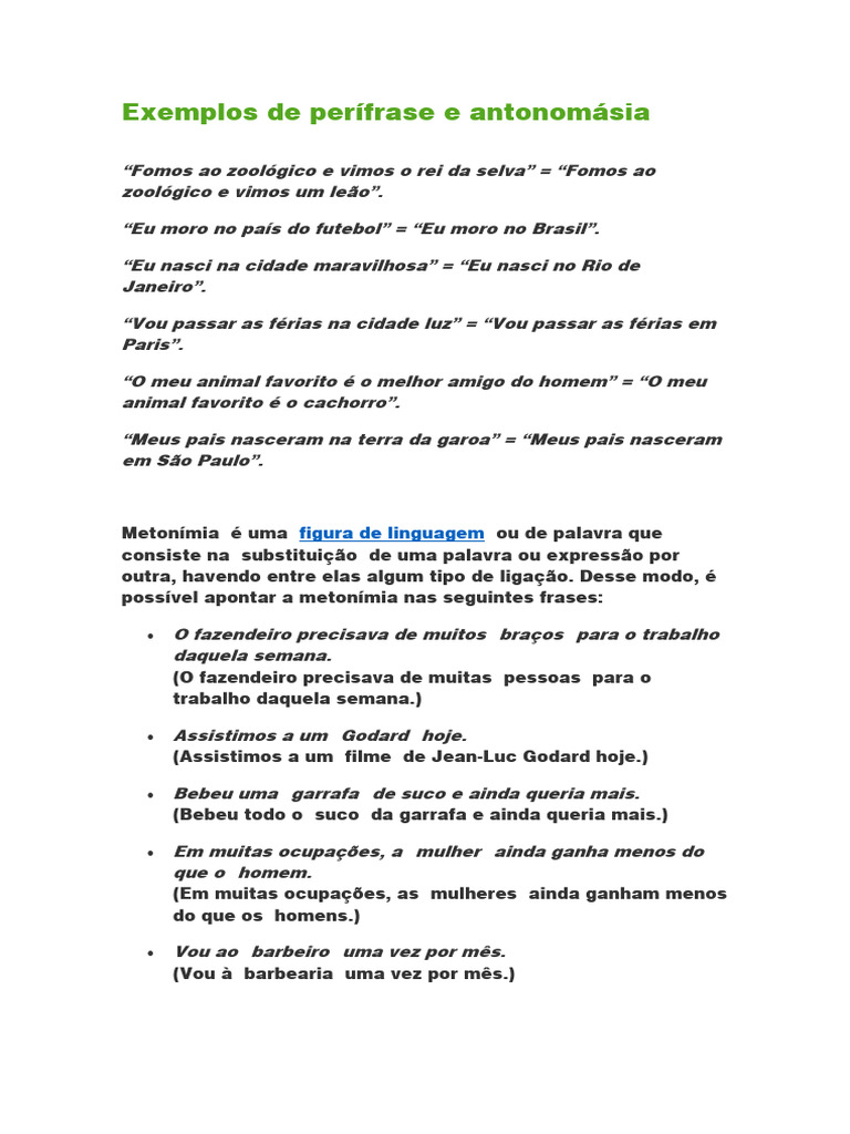 Exemplos de Perífrase e Antonomásia | PDF | Artes Linguísticas e Disciplina