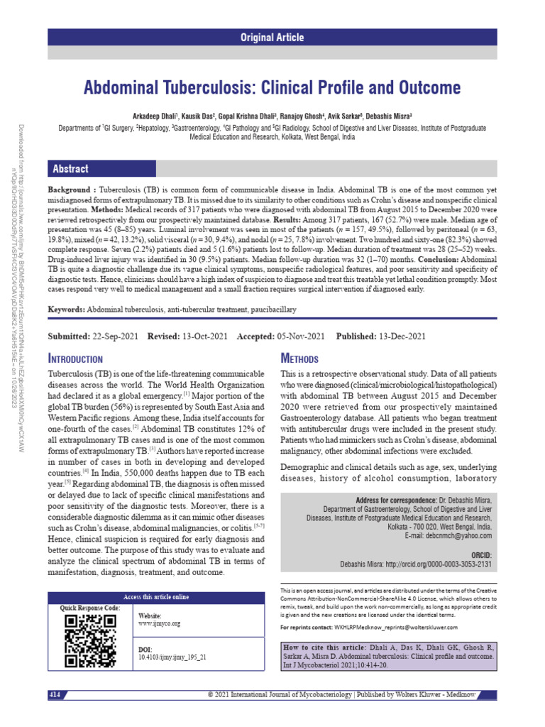 Abdominal Tuberculosis Clinical Profile And.11 | PDF | Tuberculosis | Medical Diagnosis
