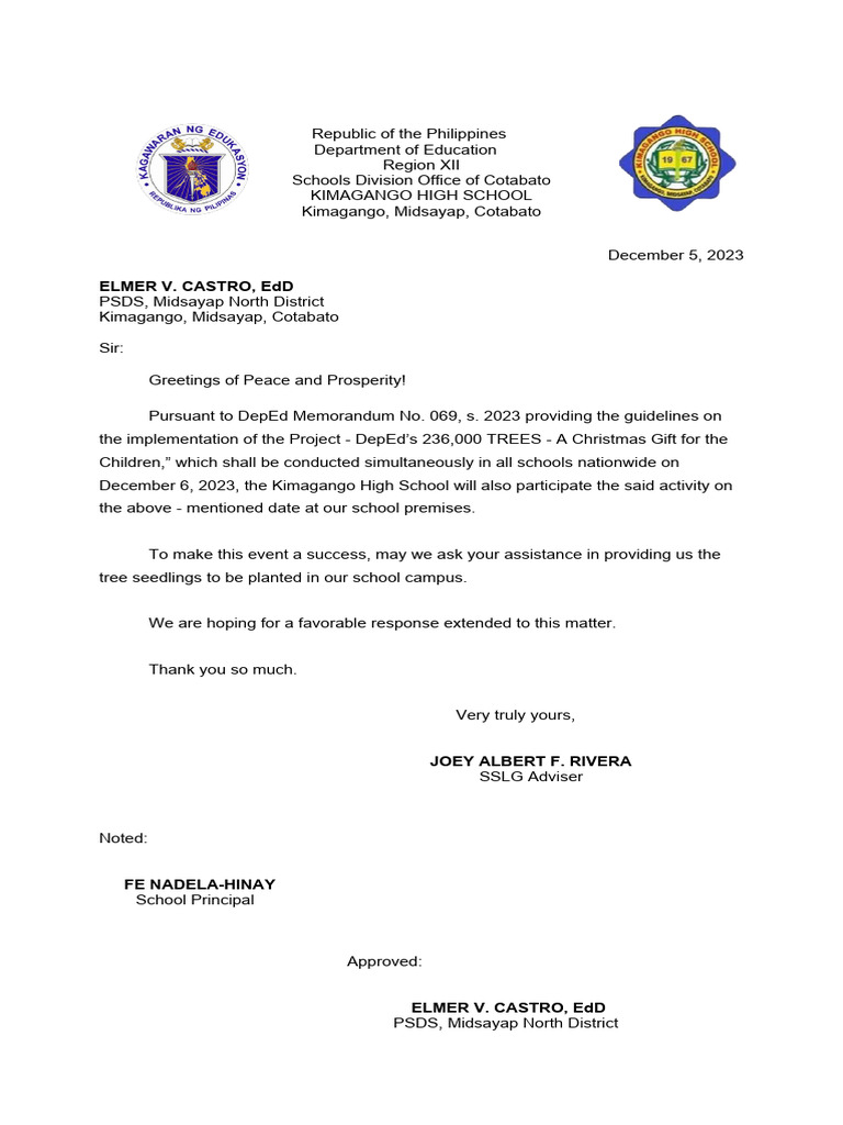 Request for Tree Seedlings for School | PDF
