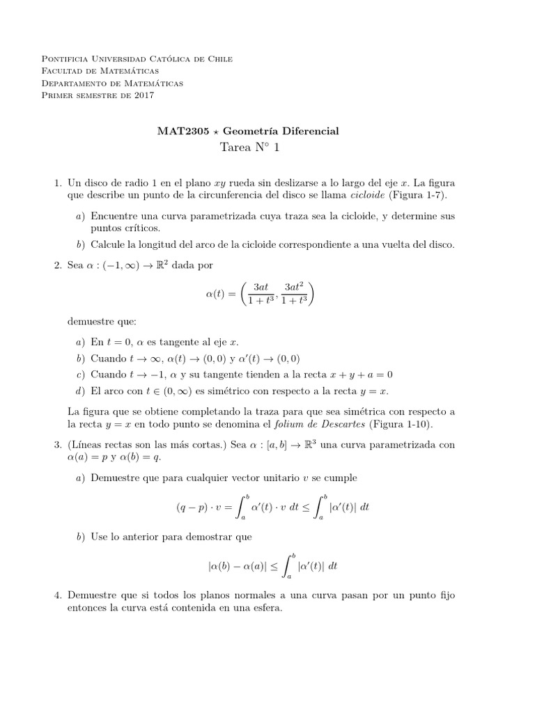 Tarea N 1: MAT2305 Geometr Ia Diferencial | PDF | Geometría Elemental | Espacio