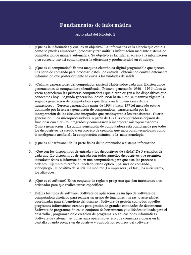 Modulo 2 Actividad 1 | PDF | Hardware de la computadora | Informática