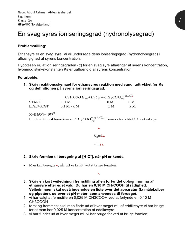 En Svag Syres Ioniseringsgrad | PDF