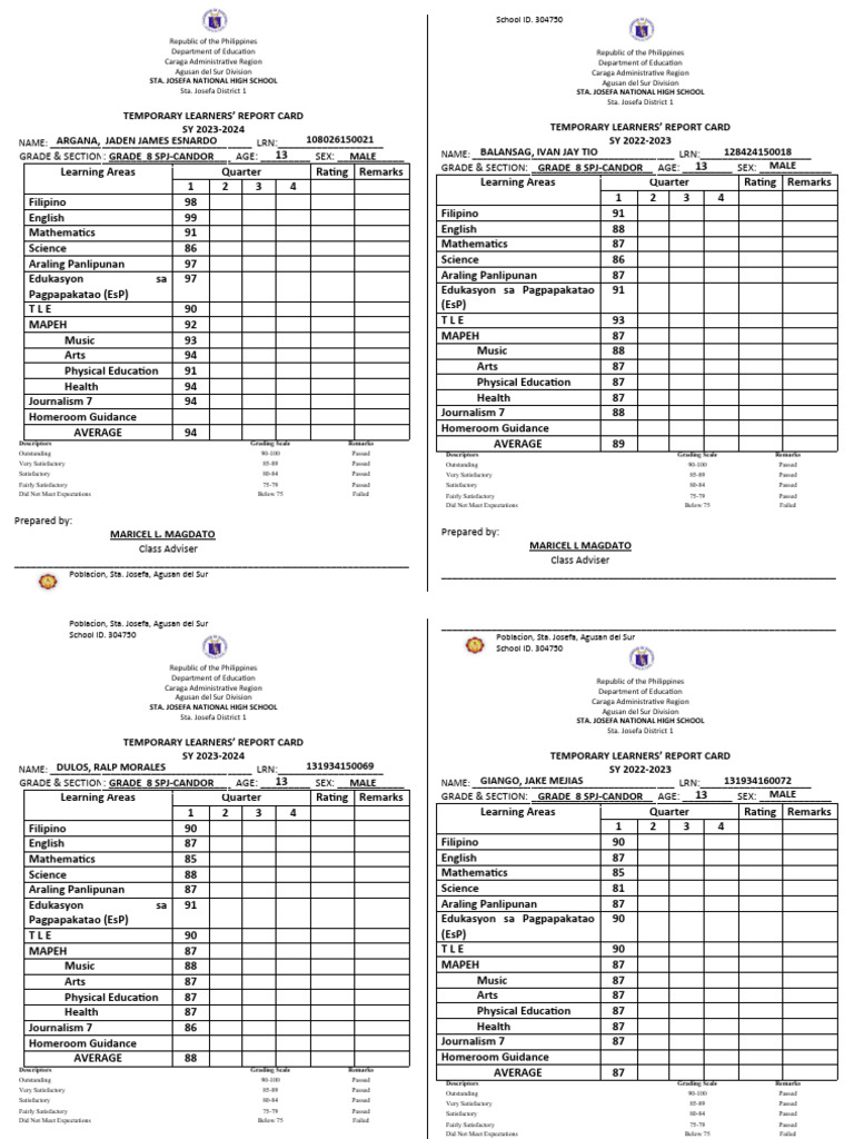 Temporary Report Card | Download Free PDF | Student Assessment And ...