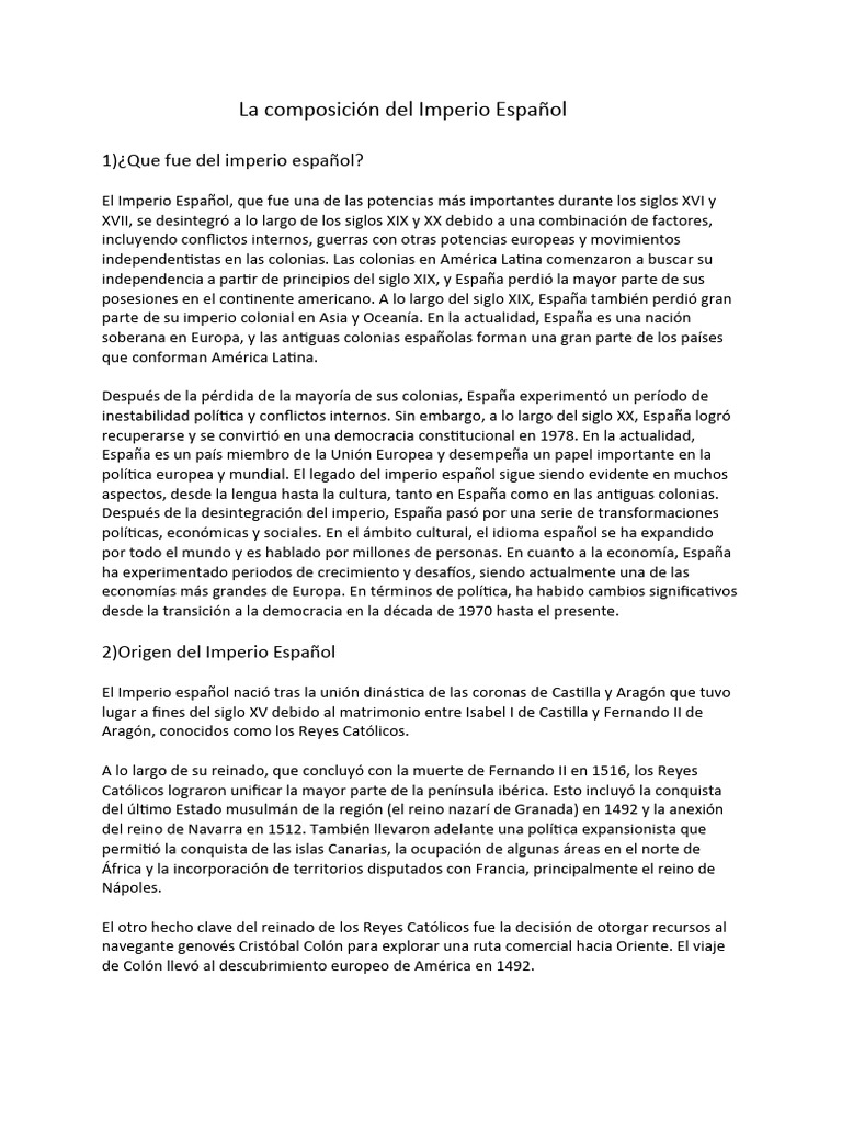 Composición y legado del Imperio Español | PDF | Imperio español ...