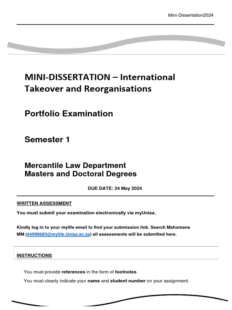 International Takeovers Mini-Dissertation | PDF | Career & Growth ...