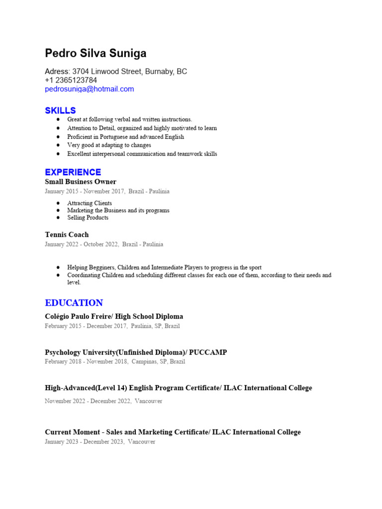 Pedro Suniga Resumee | PDF | Career & Growth