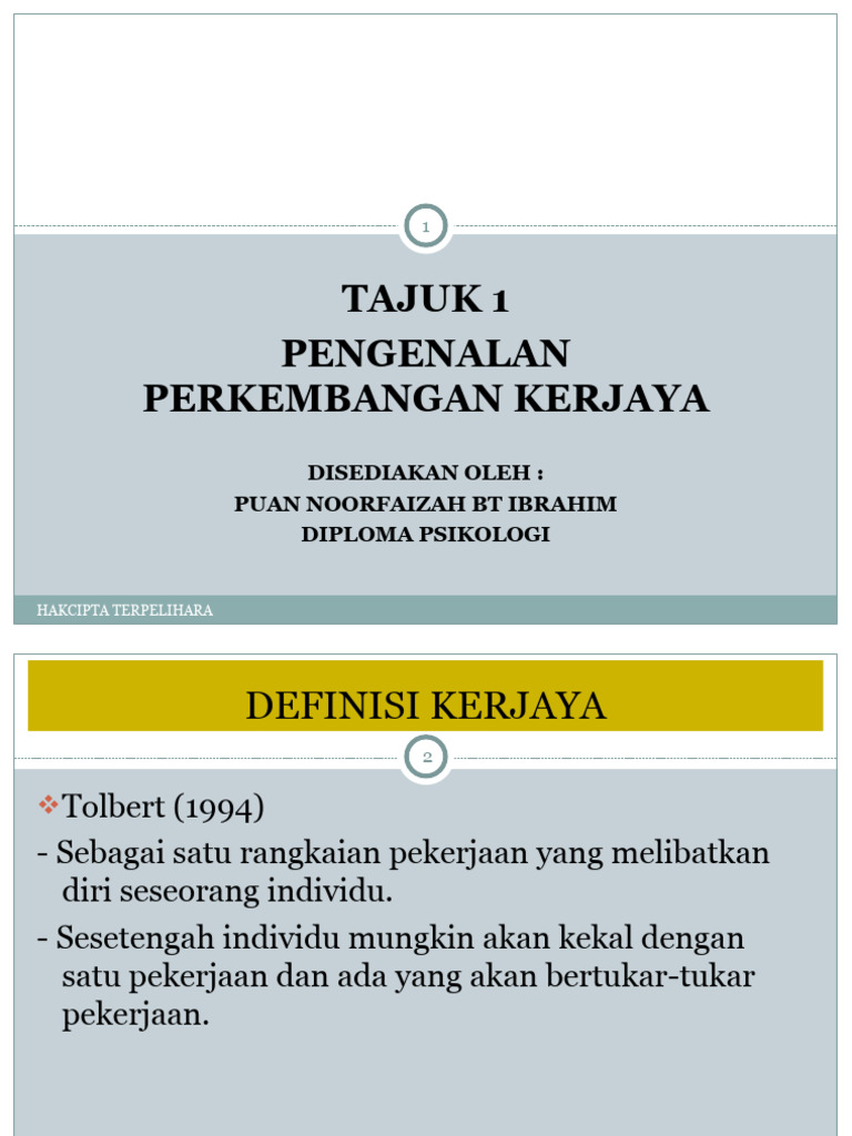 Teori Perkembangan Kerjaya: Topik 1 - Pengenalan Kerjaya | PDF