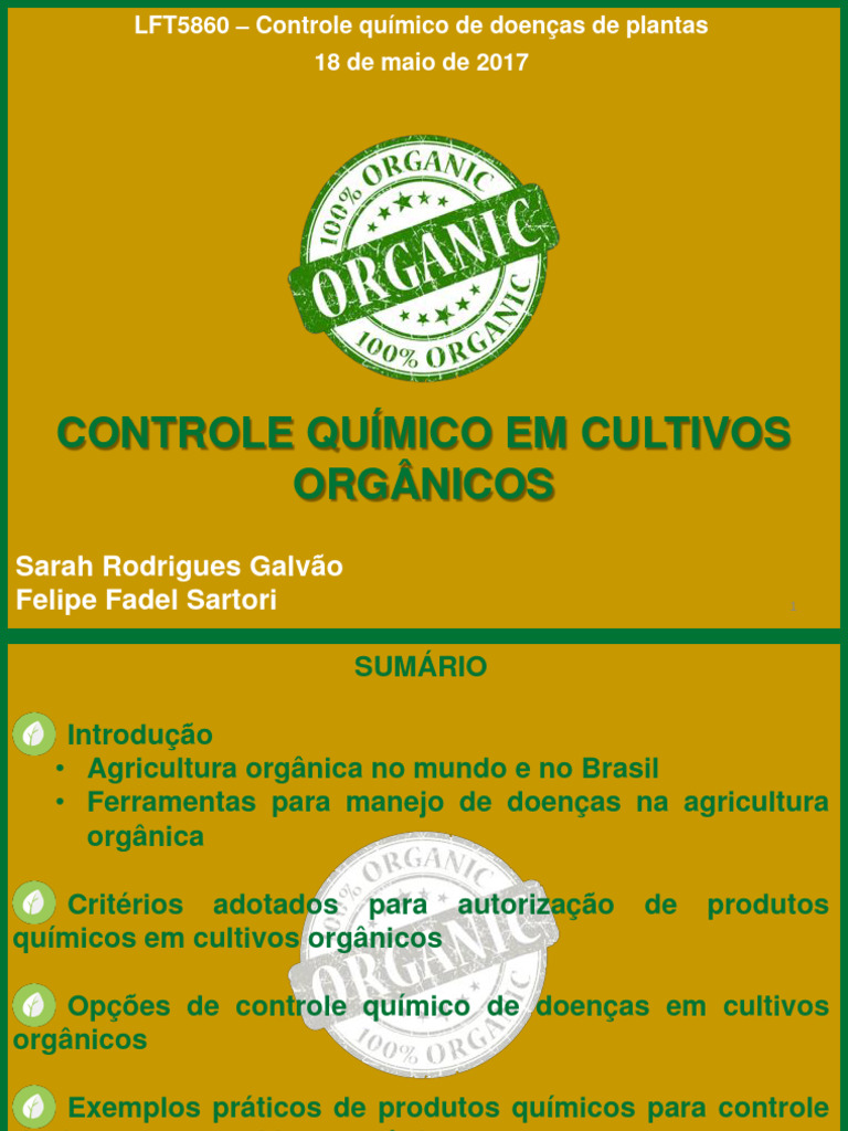 Semin - Rio I - Controle Qu - Mico em Agricultura Org - Nica | PDF | Agricultura | Agricultura ...