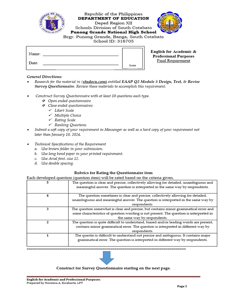 EAPP Final Requirements | PDF | Questionnaire | Evaluation Methods