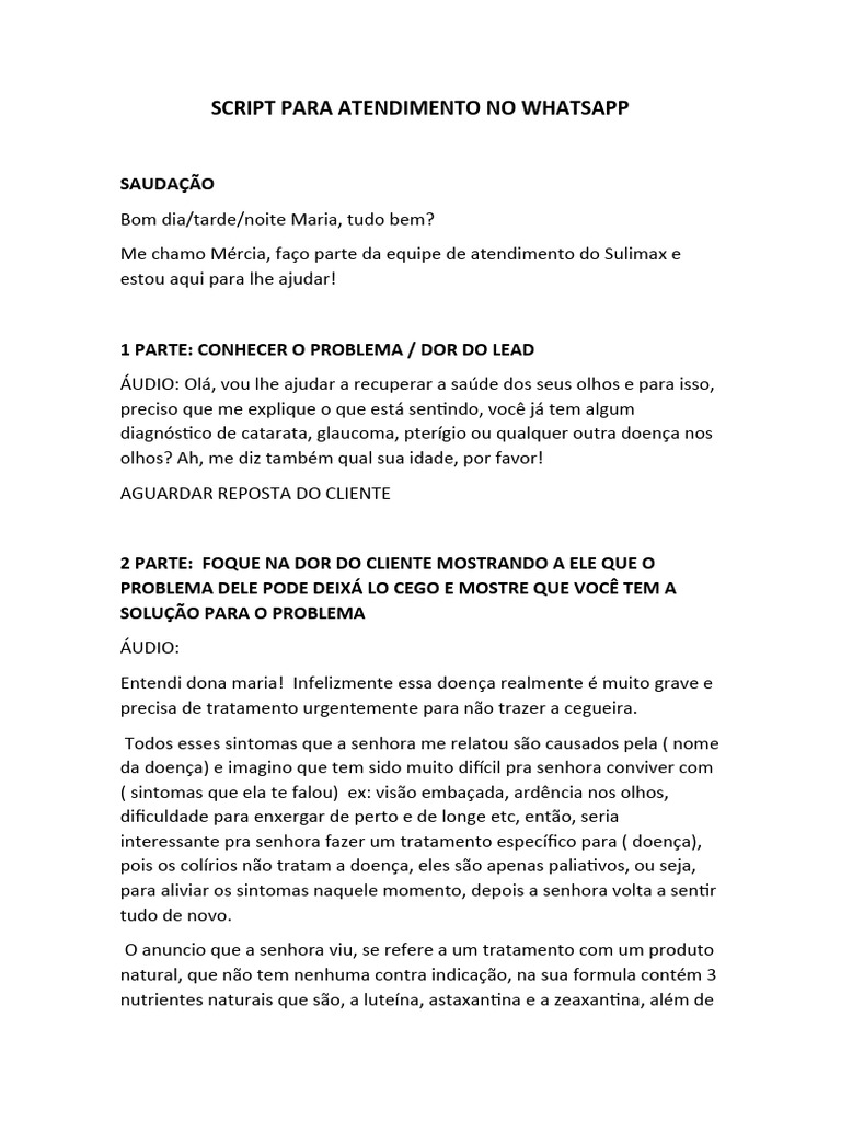 Script para Atendimento No Whatsapp | PDF | Deficiência visual