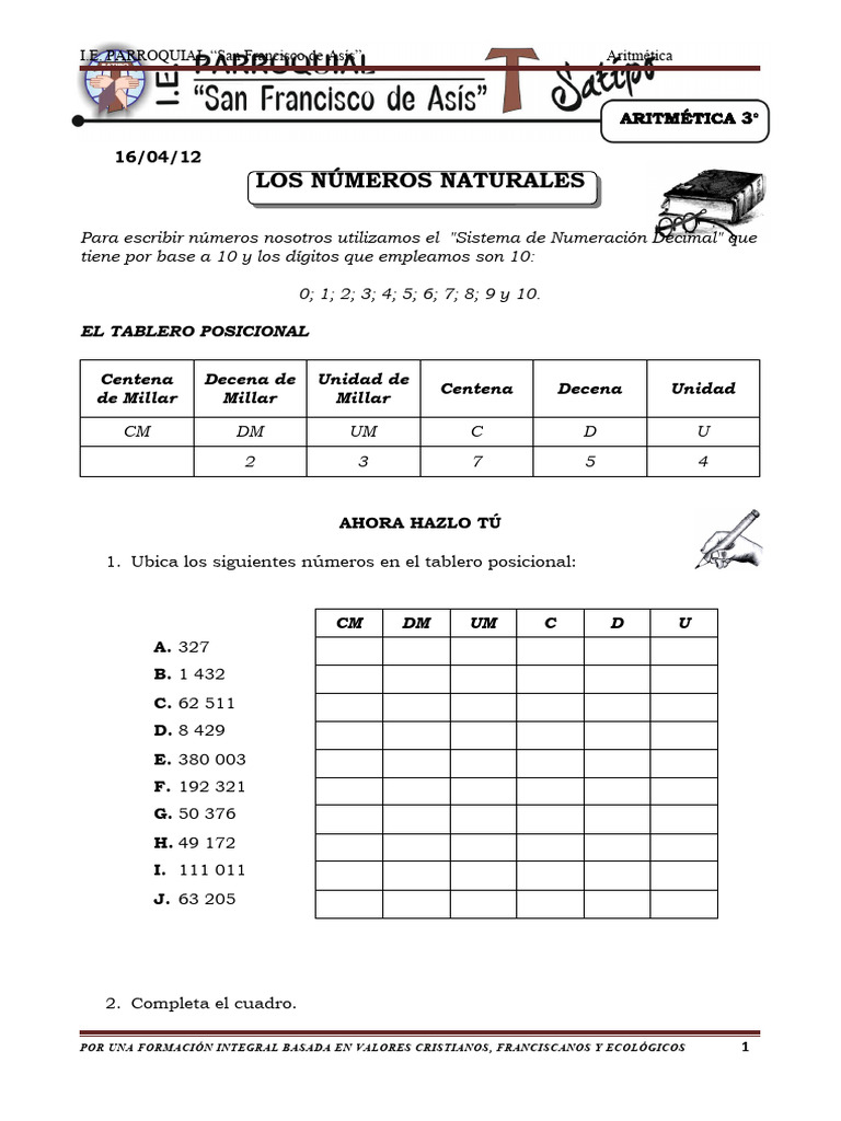 Guia Valor Posicional | PDF | Matemáticas | Convenciones de nombres