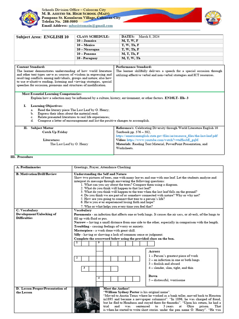 Last Leaf Learning Outcomes & Key | PDF | Learning | Educational Technology