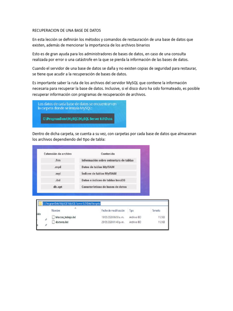 Métodos de Recuperación en MySQL | PDF | Tecnología