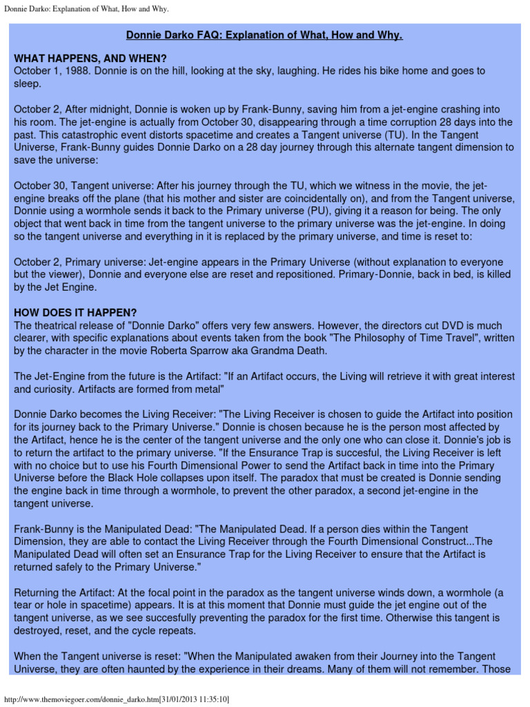 Donnie Darko: Time Loop Explained | PDF