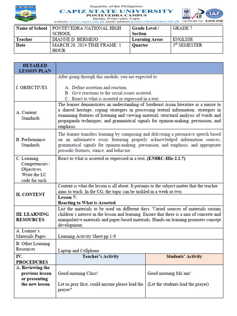 Final Demo Lesson Plan | PDF | Facebook | Learning