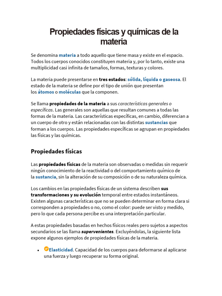 Propiedades Físicas y Químicas de La Materia | PDF | Importar | Química