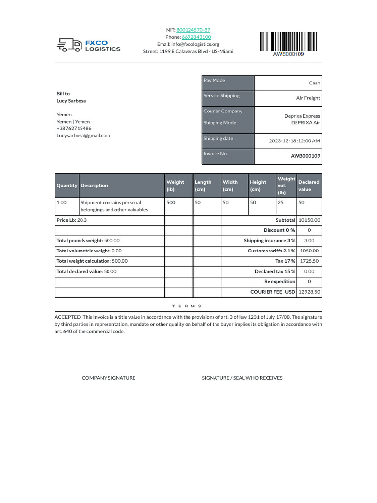 Shipping Invoice for Deprixa Express | PDF | Invoice | Economies