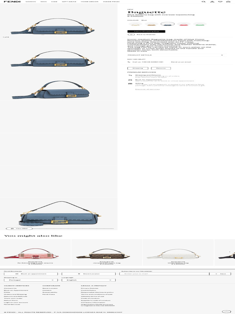 Baguette - Blue Selleria Bag With Oversize Topstitching Fendi | PDF