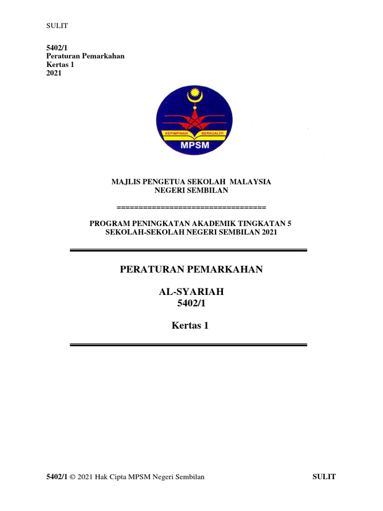 2021 SPM Trial Syariah Neg 9 (Skema) | PDF