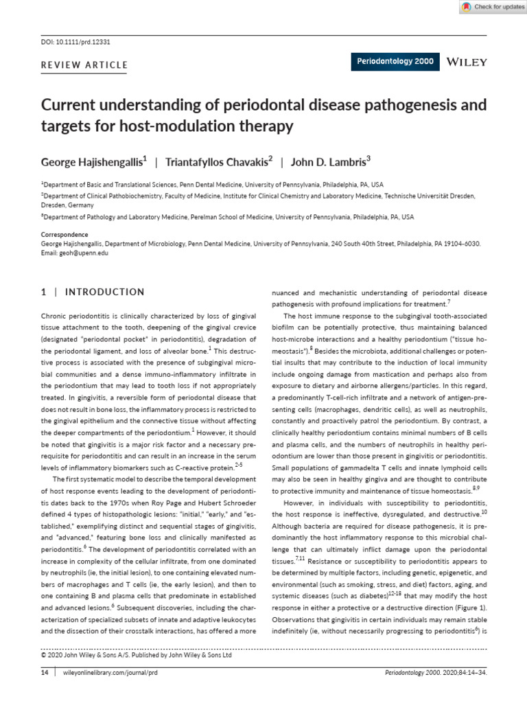 Periodontal Disease: Pathogenesis Insights | PDF | Inflammation ...