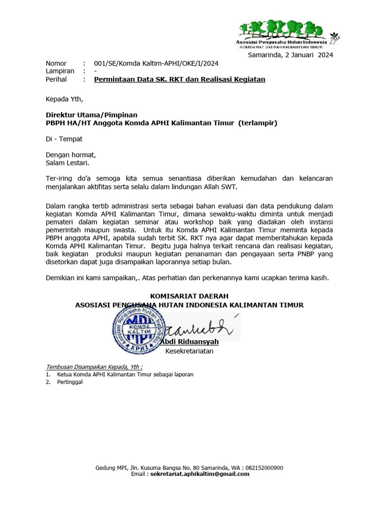 Surat Permintaan Data SK RKT | PDF