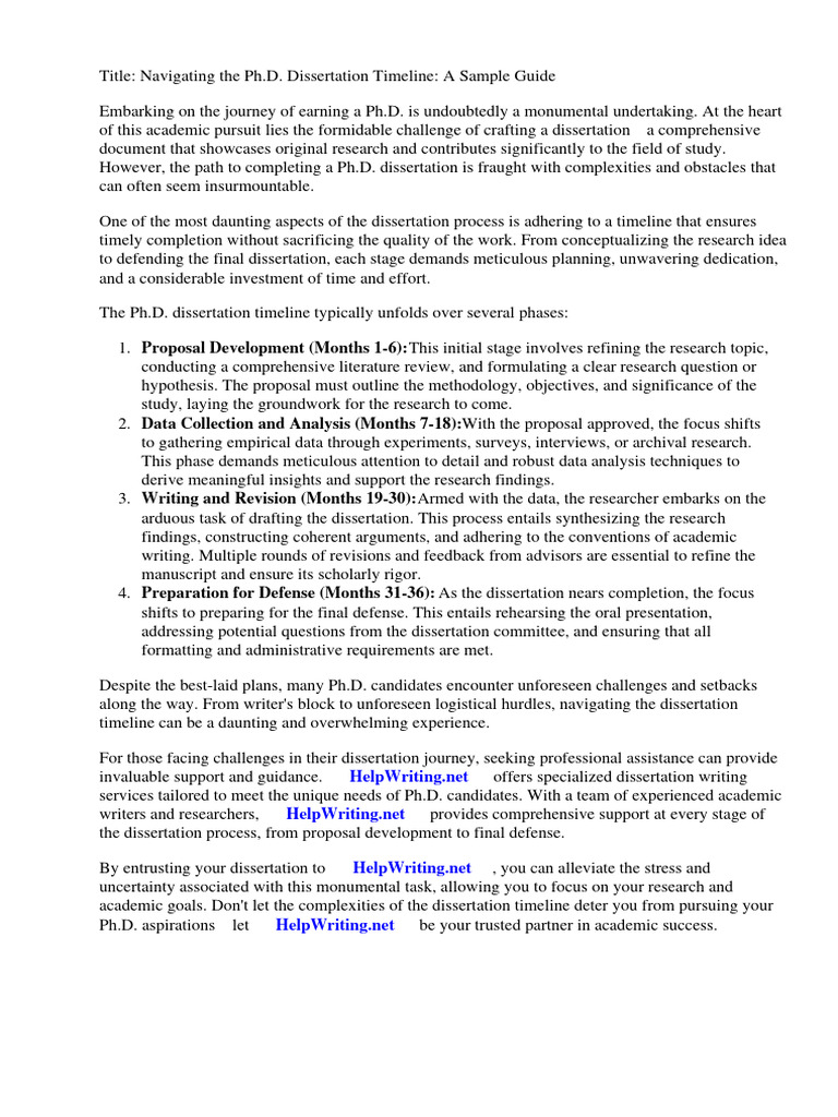 PHD Dissertation Timeline Sample | PDF | Thesis | Doctor Of Philosophy