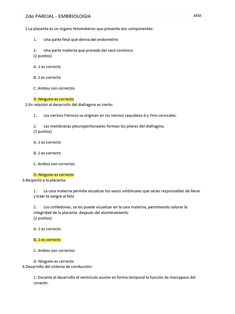 2do PARCIAL- EMBRIOLOGIA check | PDF | Placenta | Feto