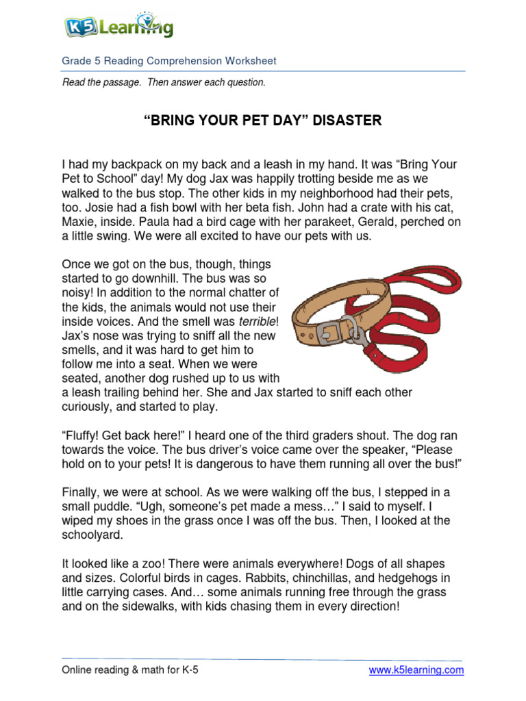 5th Grade 5 Reading Pet Day Disaster | PDF | Zoology | Animals And Humans