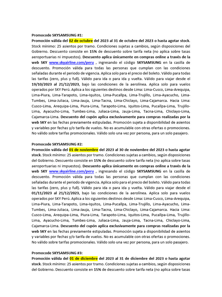 Descuento 15% en vuelos SKY Perú | PDF | Cupón | Lima