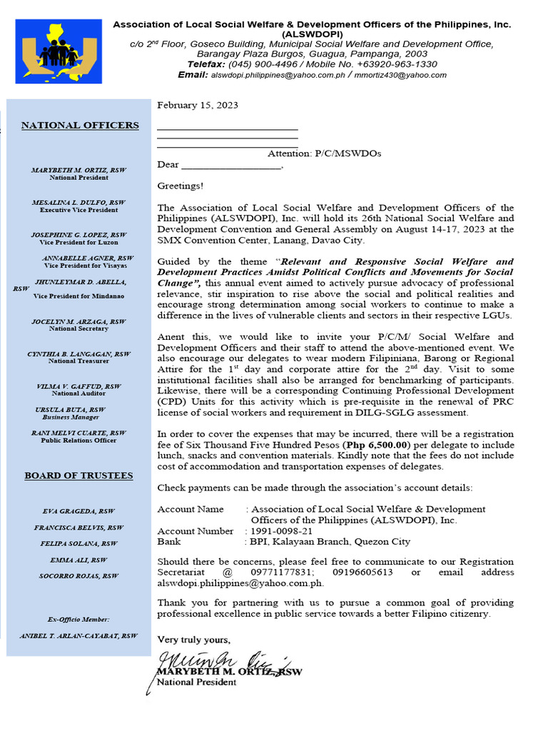 2023 ALSWDOPI General Assembly - Invitation Letter 1 | PDF