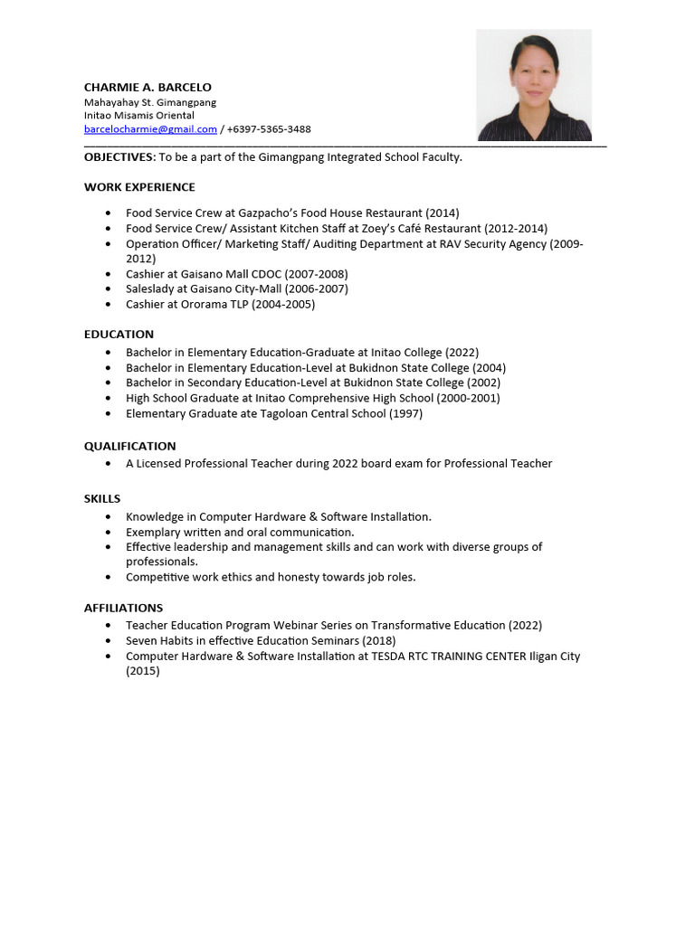 Resume and Application Final | PDF | Finance & Money Management