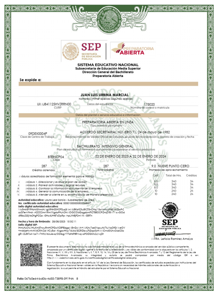 Certificado de Preparatoria J.luis | PDF