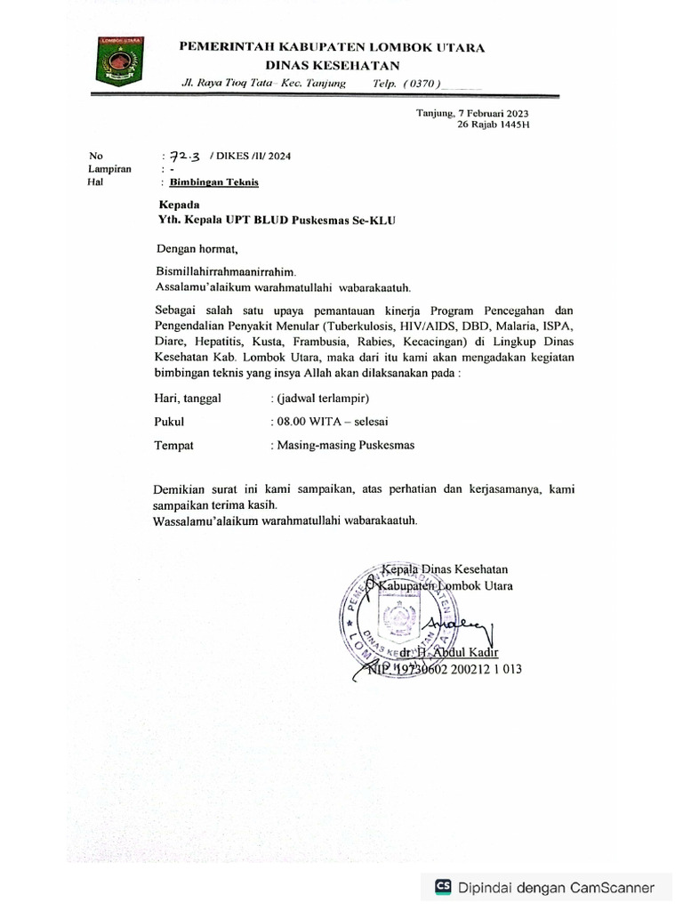 Surat Pemberitahuan Bimtek P2M Feb 2024 | PDF