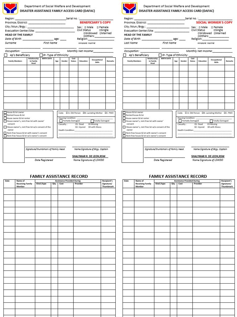 DAFAC FORM Cash For Work Egay | PDF | Economies