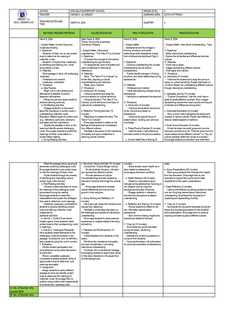 GRADE 4 CUF March 8 2024 | PDF | Cognition | Learning