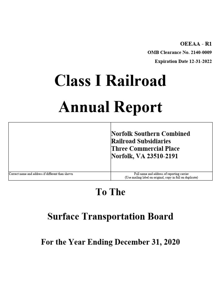 Class I Railroad Annual Report: To The Surface Transportation Board ...