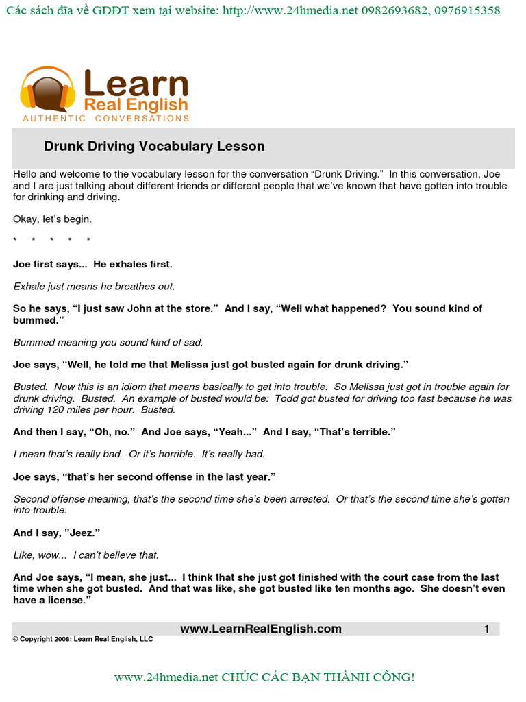 1+Drunk+Driving+Vocabulary | PDF | Alcohol Intoxication