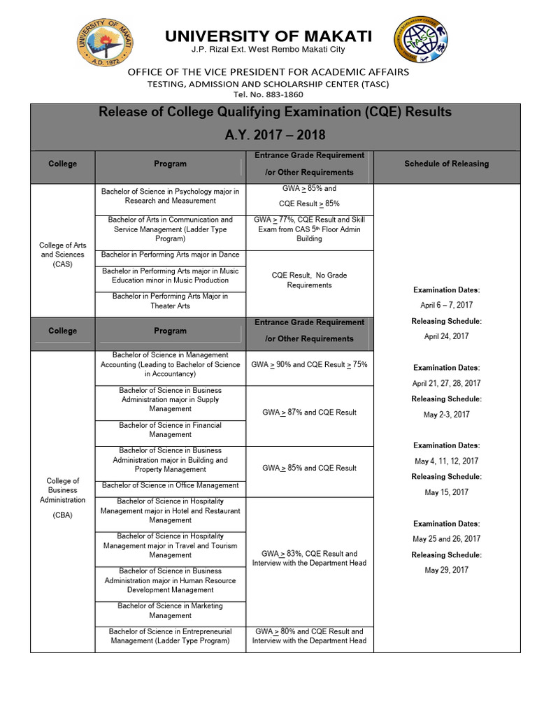 College Exam Results Release | PDF