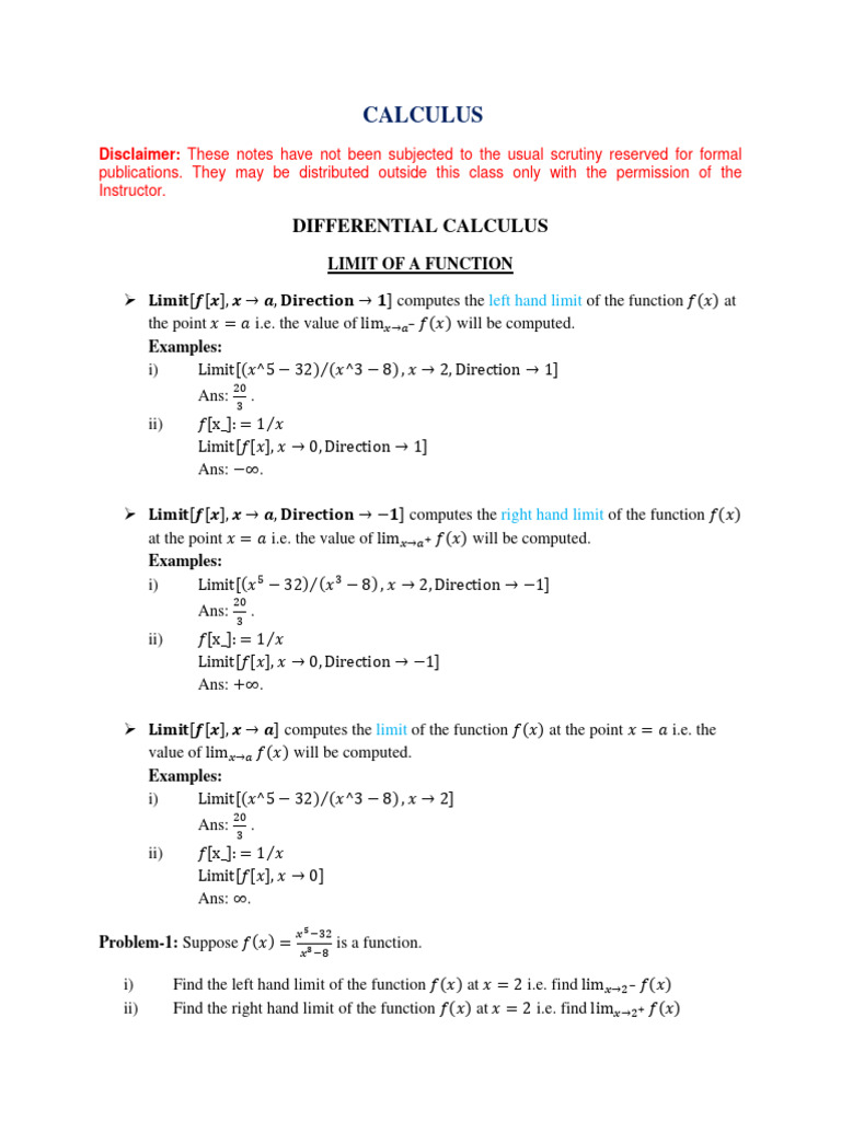 Sheet 1_MATHEMATICA_Calculus_Md. Ashraful Alam | PDF | Function (Mathematics) | Functions And ...