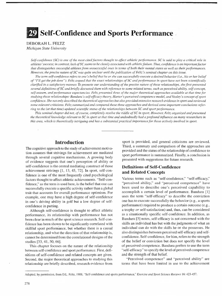 Self Confidence and Sports Performance | PDF | Self Efficacy | Self Esteem