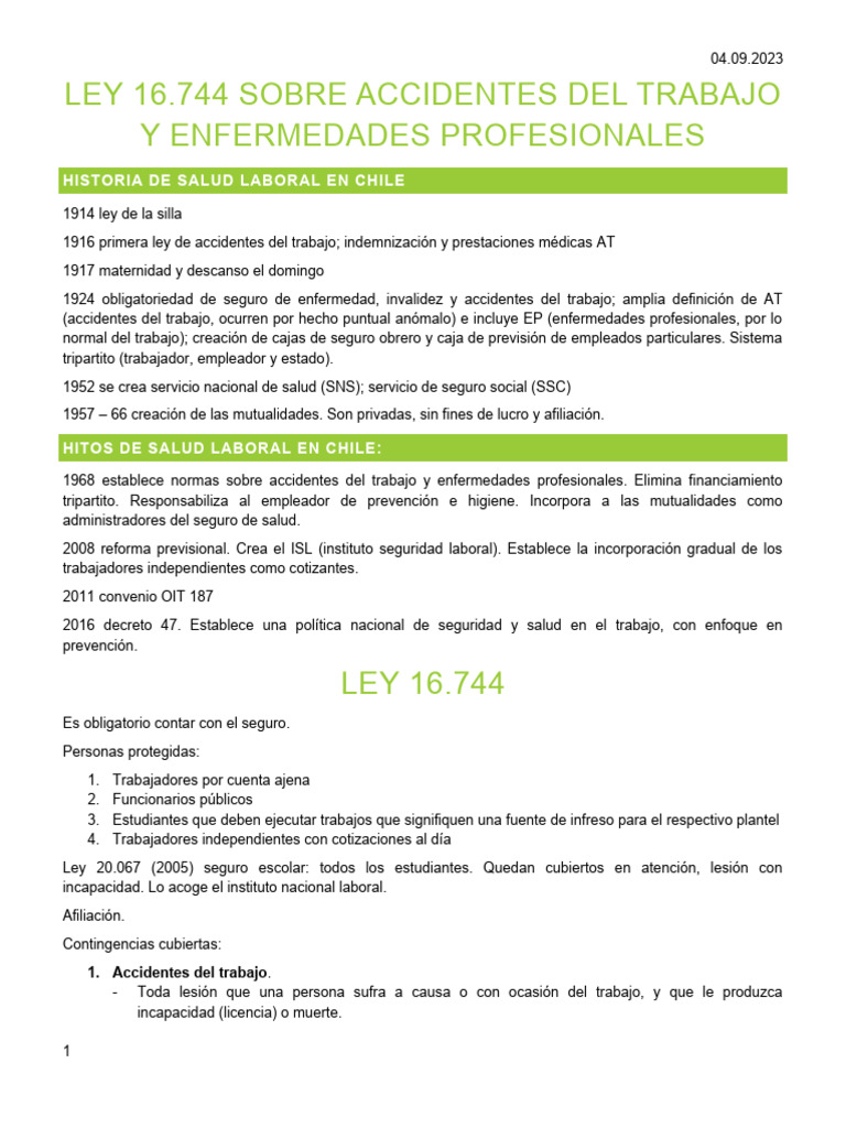 Ley 16.744 sobre accidentes del trabajo y enfermedades profesionales ...