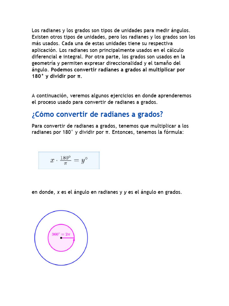 Los Radianes y Los Grados Son Tipos de Unidades para Medir Ángulos ...