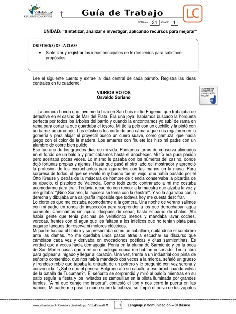 5basico - Guia Trabajo Lenguaje y ComunicacioÌn - Semana 34 | PDF ...