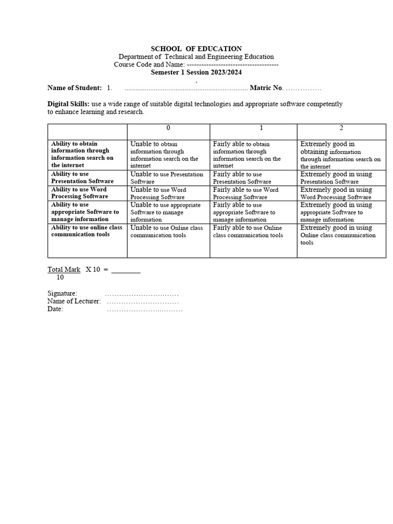 Rubric Digital Skills | PDF | Distance Education | Information
