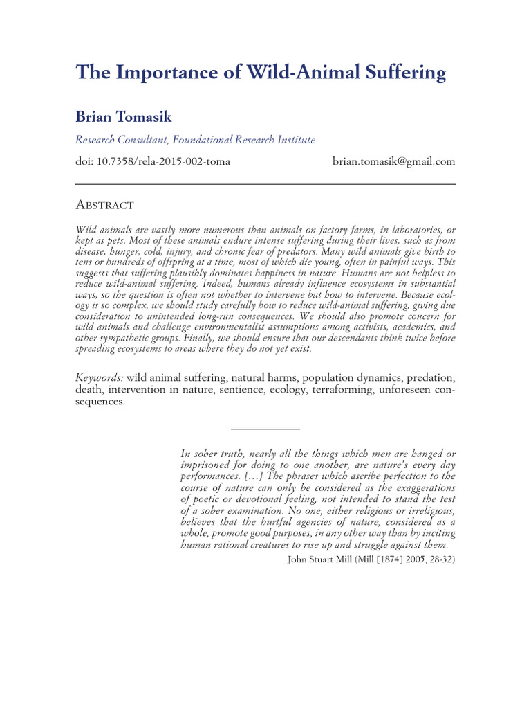 Brian Tomasik - The Importance of Wild-Animal Suffering | PDF ...