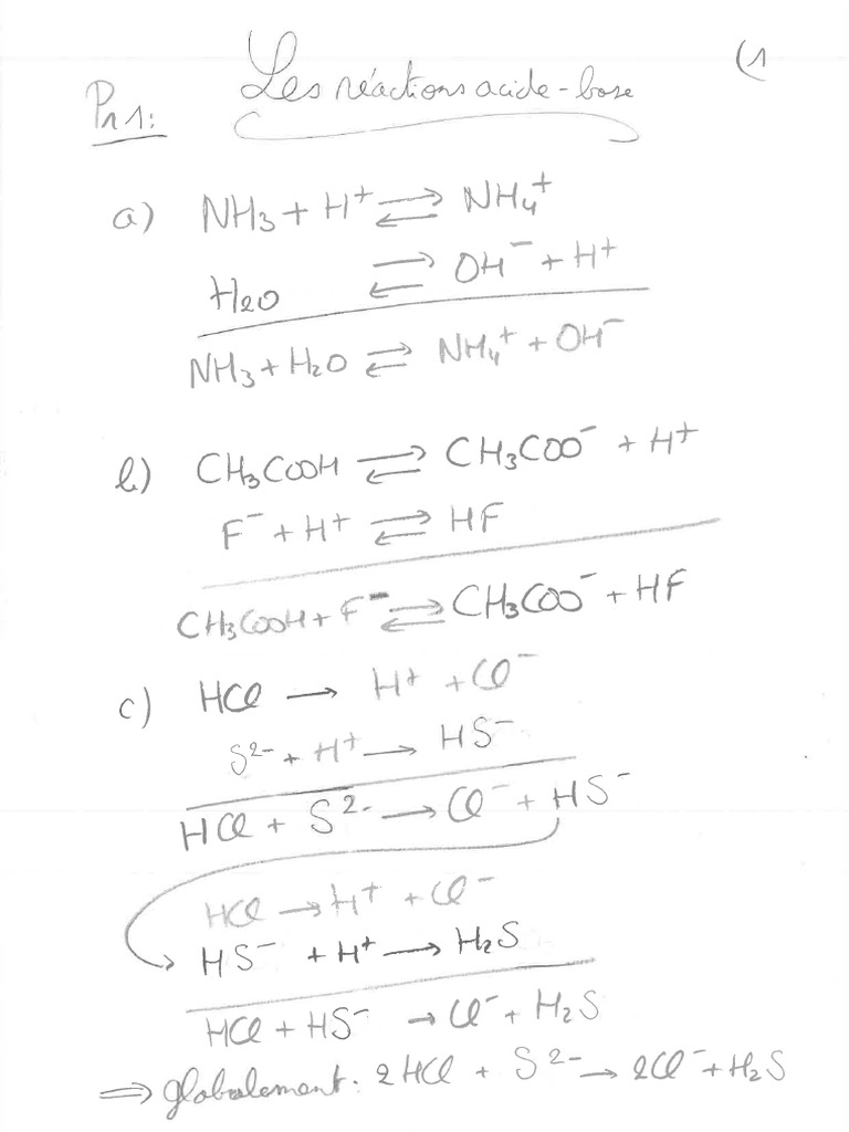 1MC Les Réactions Acide - Base Solutions Des Exercices | PDF