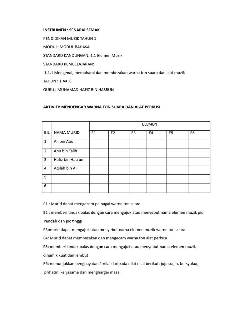 Instrumen Senarai Semak Modul Bahasa | PDF