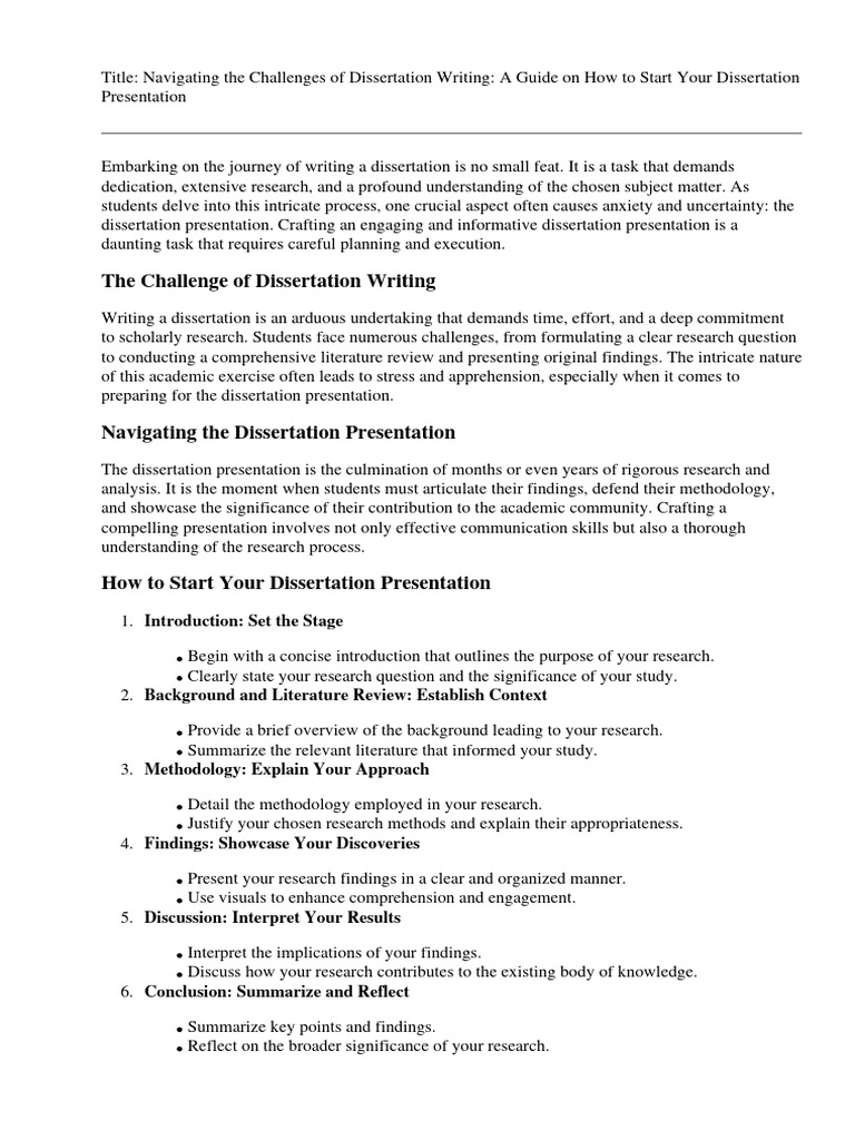How To Start Dissertation Presentation | PDF | Thesis | Methodology